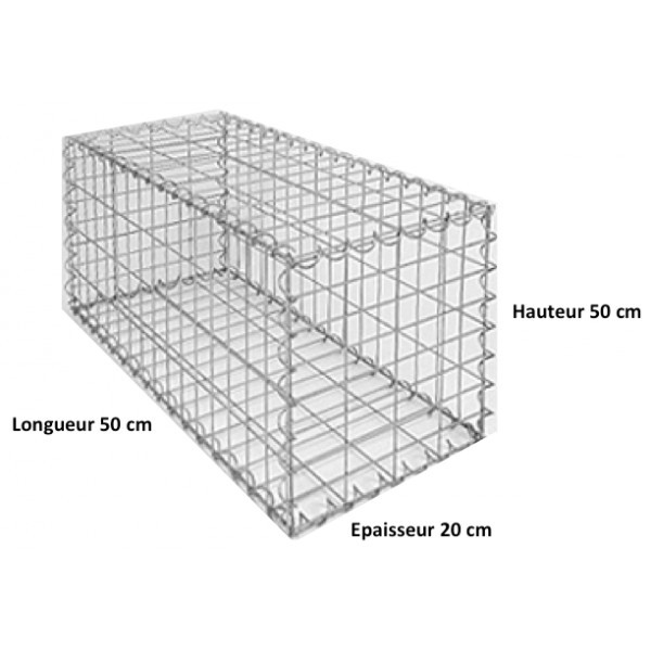 Gabion Rectangle 50x50x20 - fil 4 mm - maille 5x10 - materiauxnet.com
