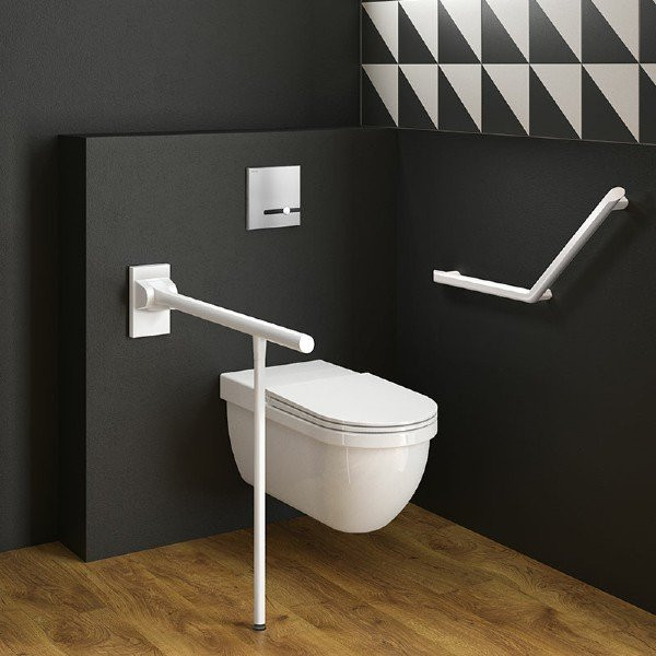 Barre d'Appui Rabattable Pied Delabie 650 mm Blanc - materiauxnet.com