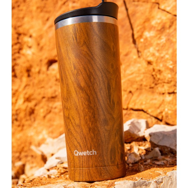 Travel Mug Isotherme Qwetch Wood 470 ml Marron - materiauxnet.com